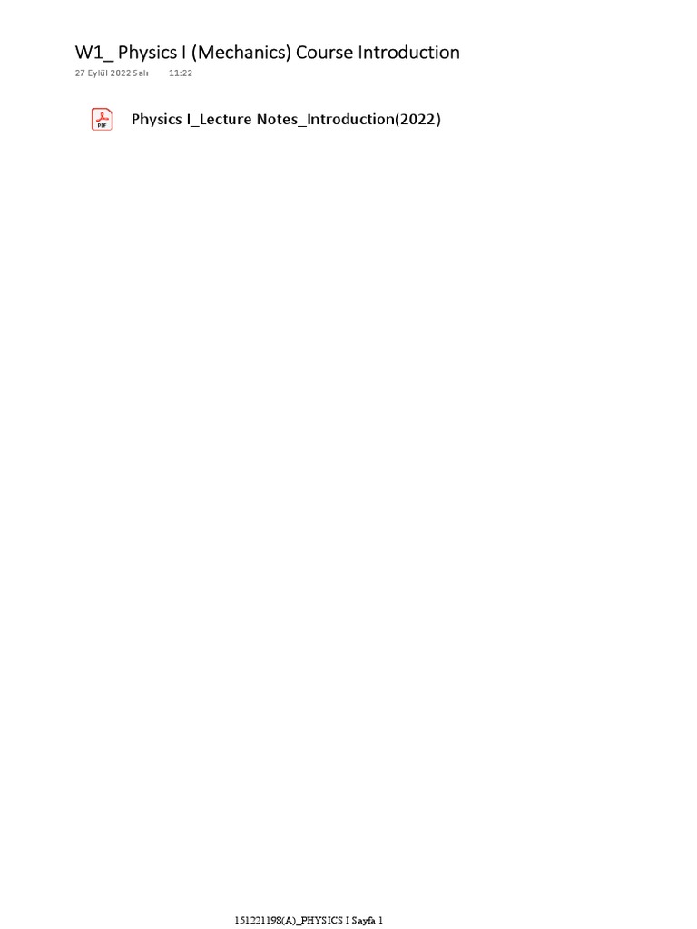 W1 - Physics I (Mechanics) Course Introduction | PDF | Applied Mathematics | Mathematics