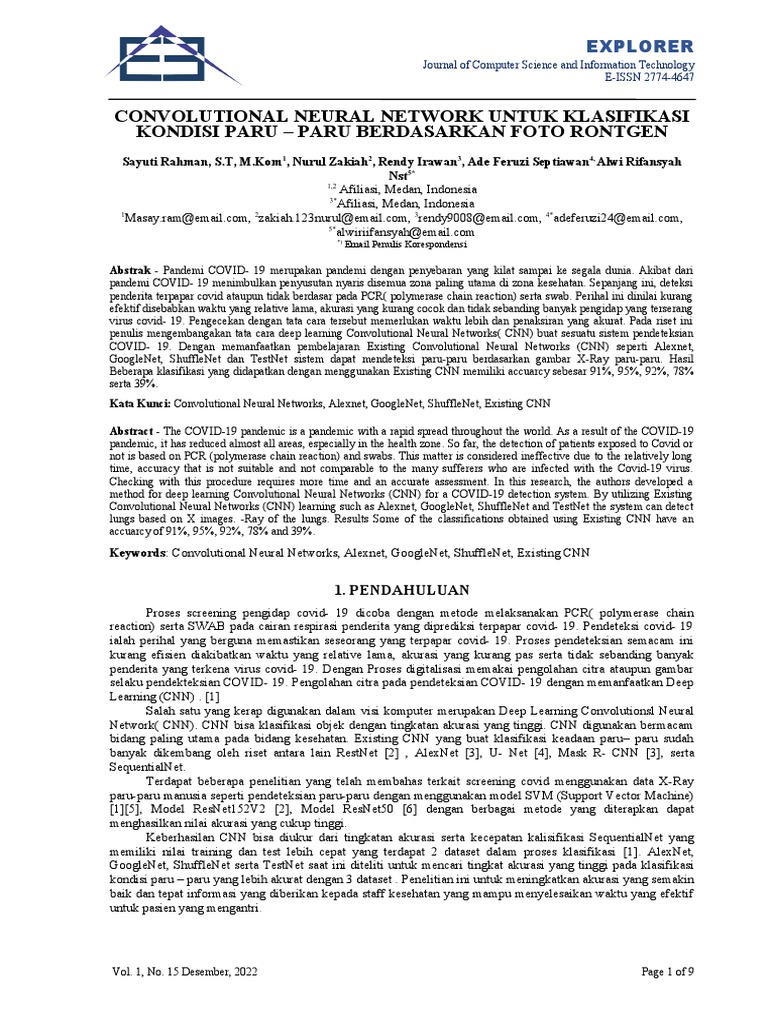 Jurnal CNN Untuk Klasifikasi Kondisi Paru - Paru Berdasarkan Foto ...