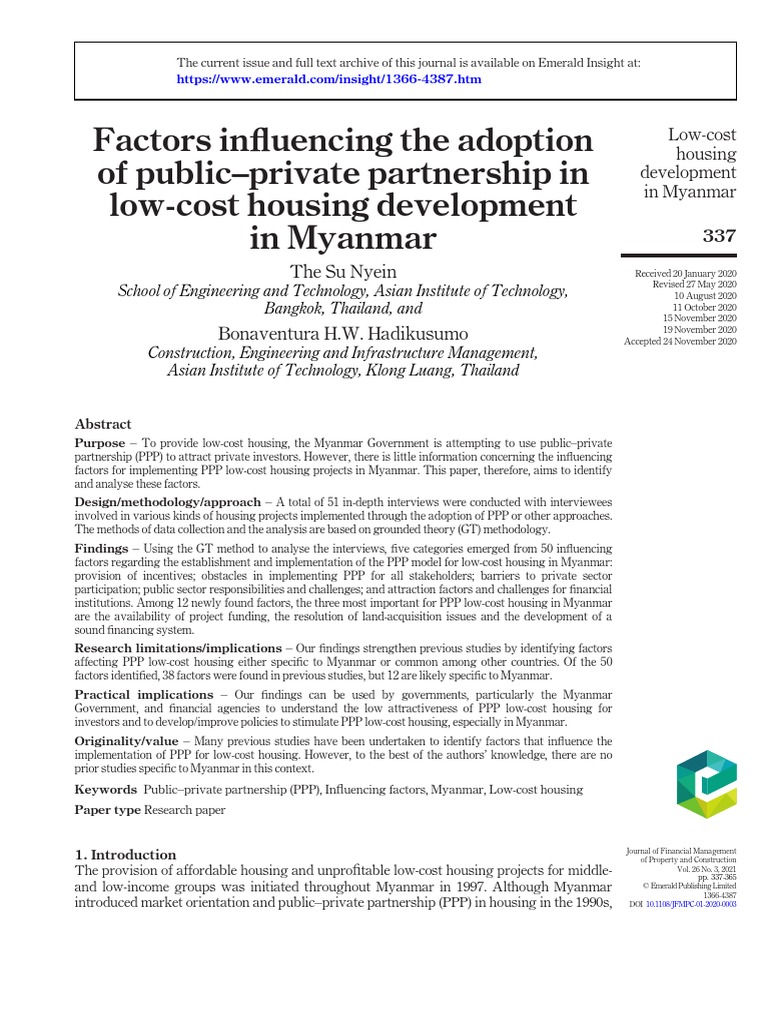 Factors Influencing The Adoption of Public-Private Partnership in Low ...