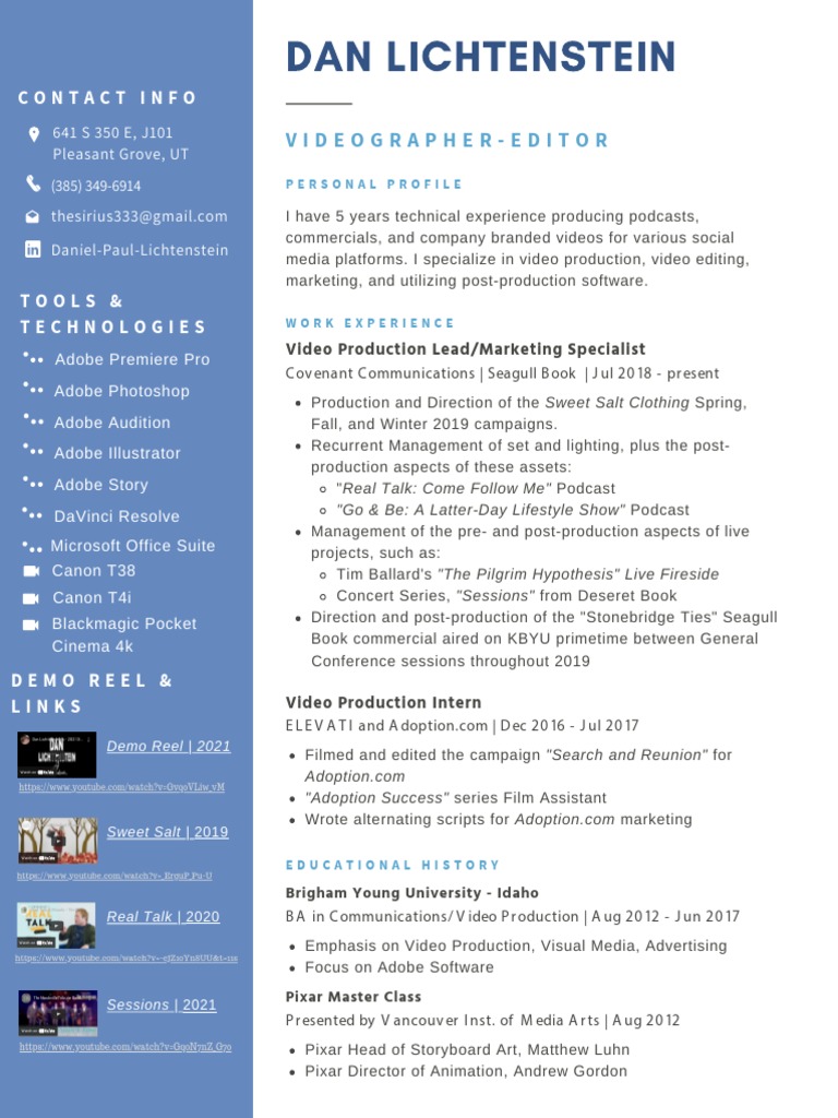 Dan-Resume-Aug-2021 1 | PDF | Mass Media | Computing