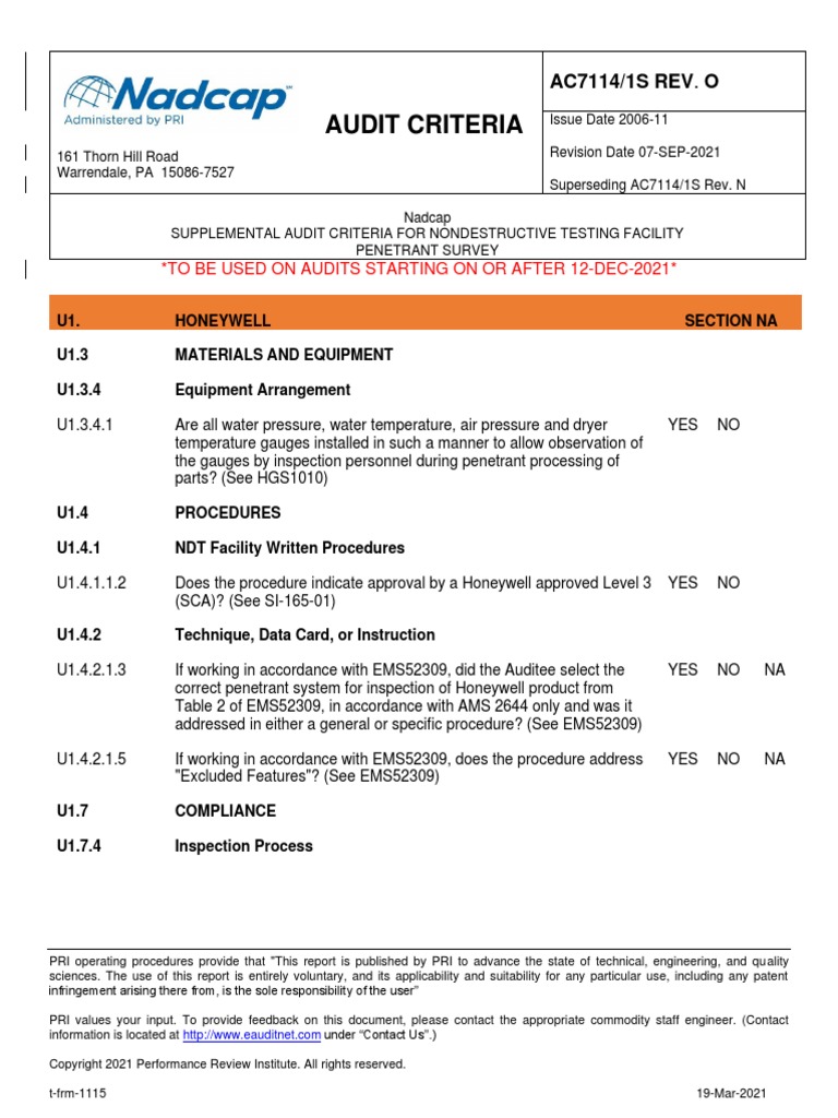 Audit Criteria: To Be Used On Audits Starting On or After 12-Dec-2021 ...
