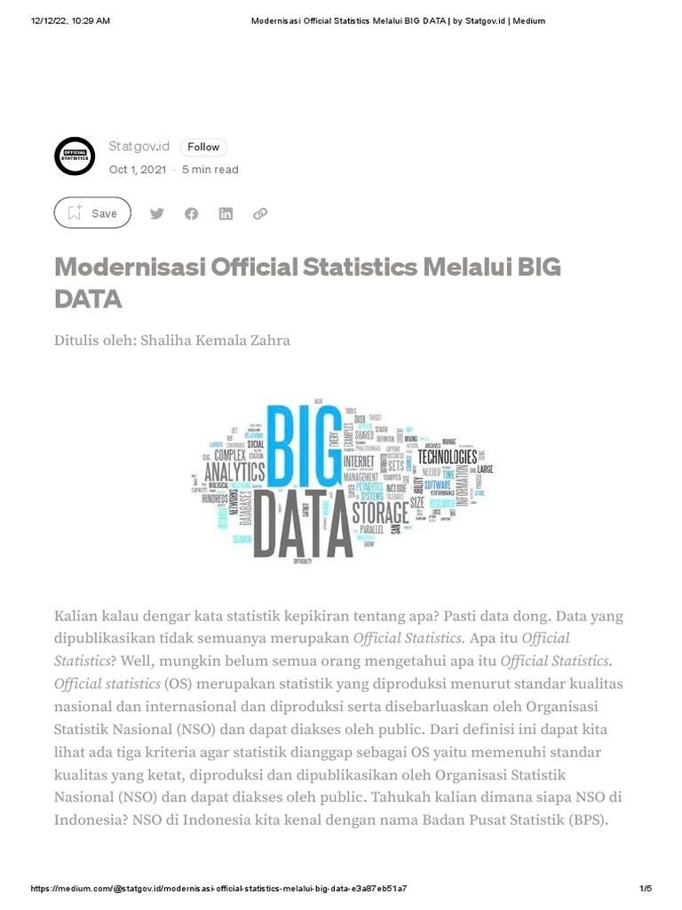 Modernisasi Official Statistics Melalui BIG DATA - by Statgov - Id - Medium | PDF