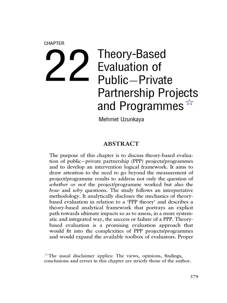 Theory Based Evaluation Of Public Private Partnership Projects And Programmes Pdf Public
