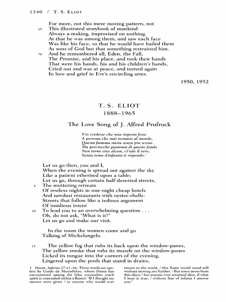 T. S. Eliot's The Love Song of J. Alfred Prufrock | PDF