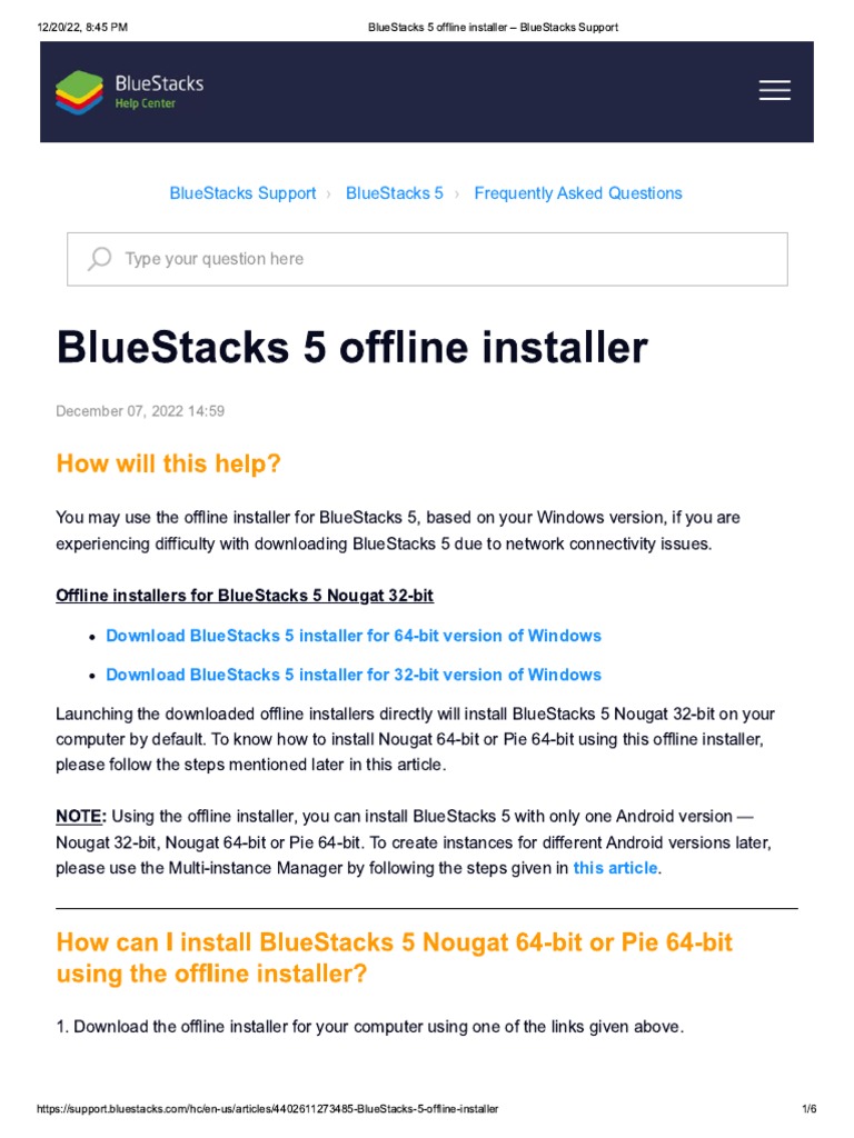BlueStacks 5 Offline Installer - BlueStacks Support | PDF