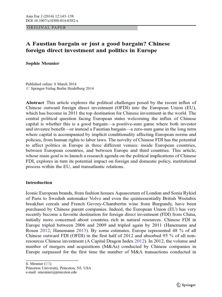 A Faustian Bargain or Just A Good Bargain - Chinese Foreign Direct ...