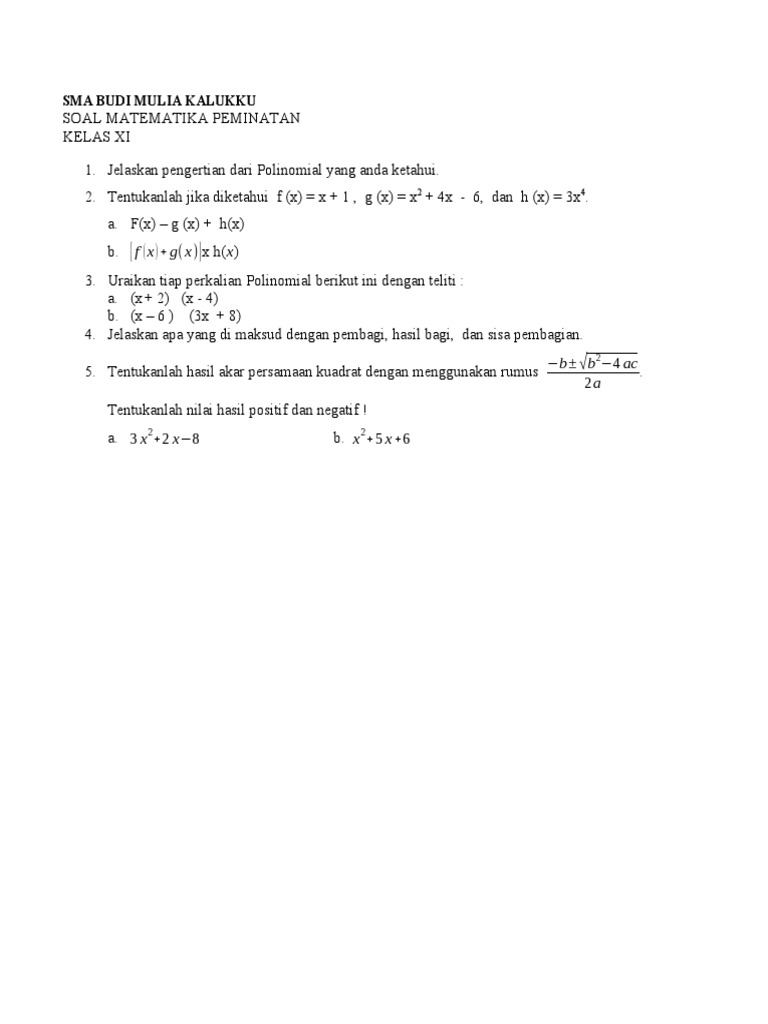 Soal MTK P Xii Sem. Ganjil 2022 Sma BM | PDF