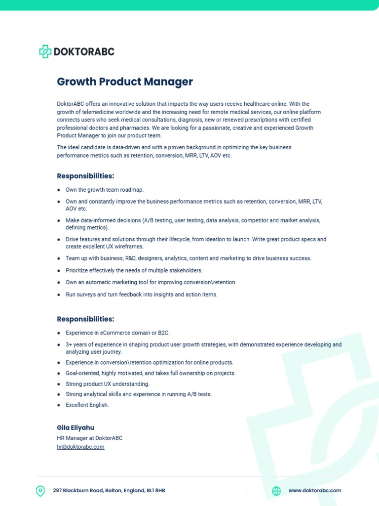 Growth Product Manager Position at DoktorABC | PDF