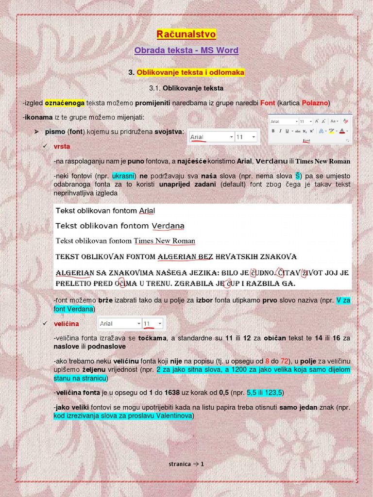 Racunalstvo Za 1. Razred - Word 2019 - 3. Dio | PDF