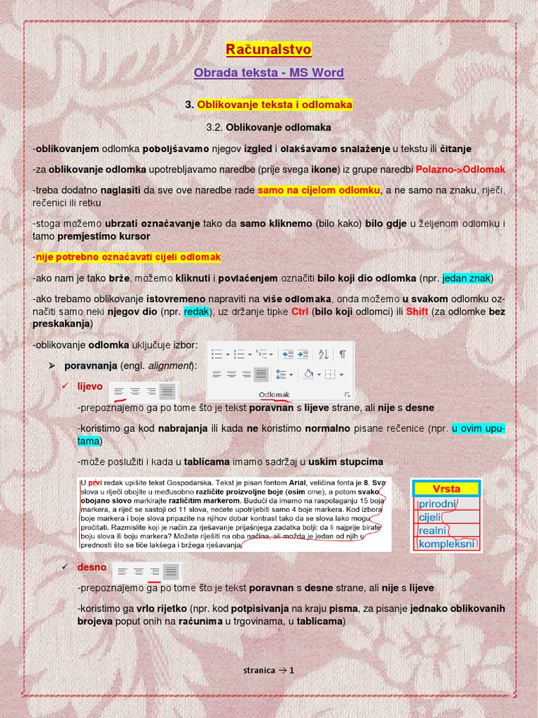 Racunalstvo Za 1. Razred - Word 2019 - 4. Dio | PDF