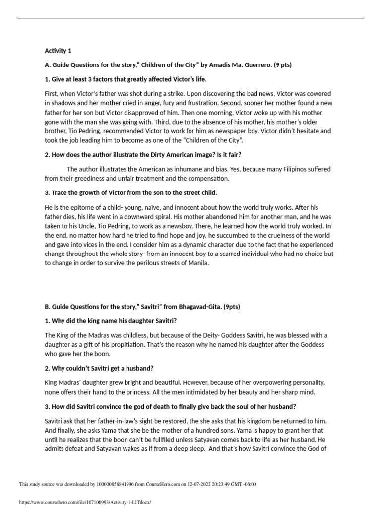 Literary Analysis Guide Questions | PDF