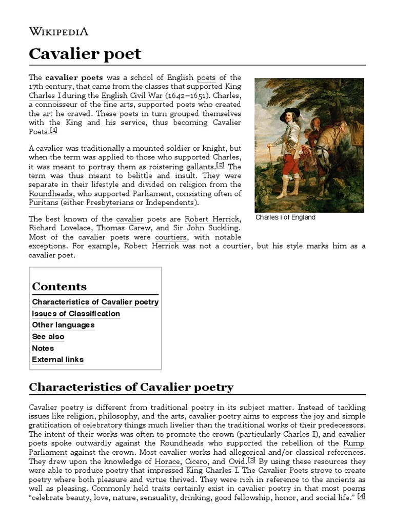 Cavalier Poet - Wikipedia | Download Free PDF | Poetry | British Poetry