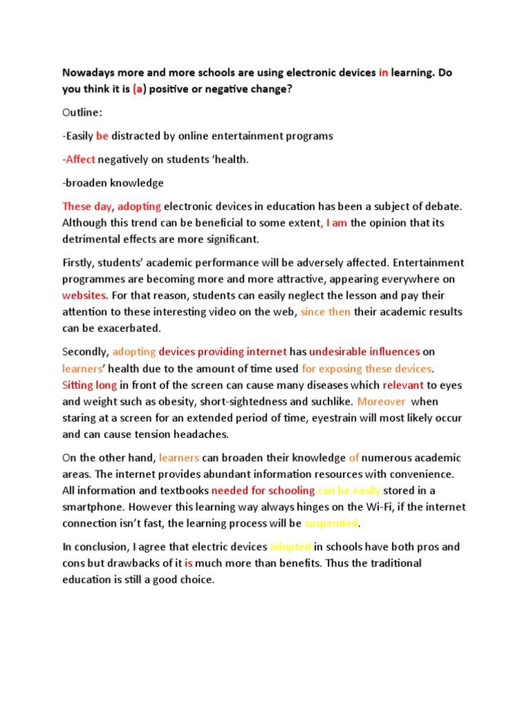 Cons of Using Electronic Devices in Learning | PDF