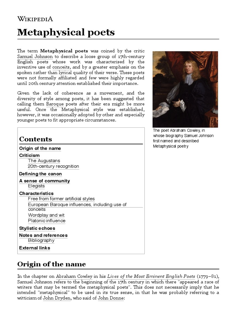 Metaphysical Poets - Wikipedia | PDF
