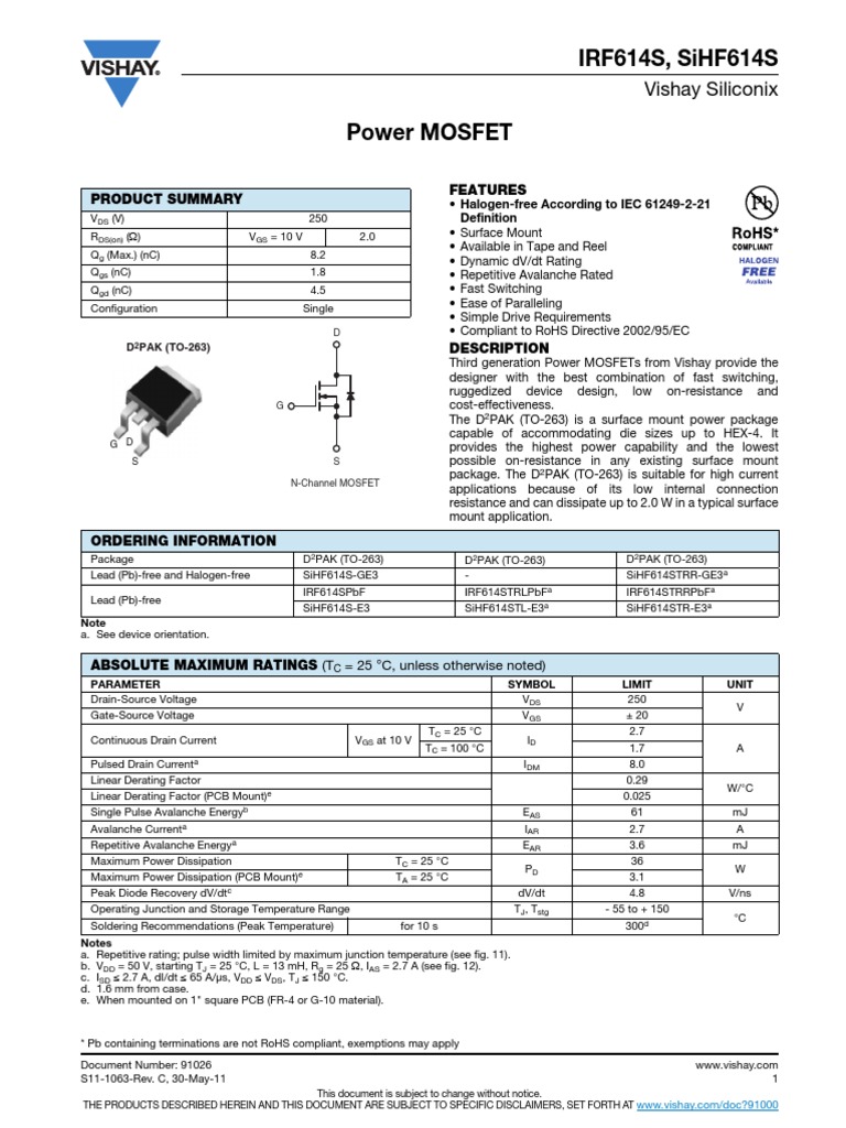 Irf 614 SPBF | PDF | Field Effect Transistor | Diode
