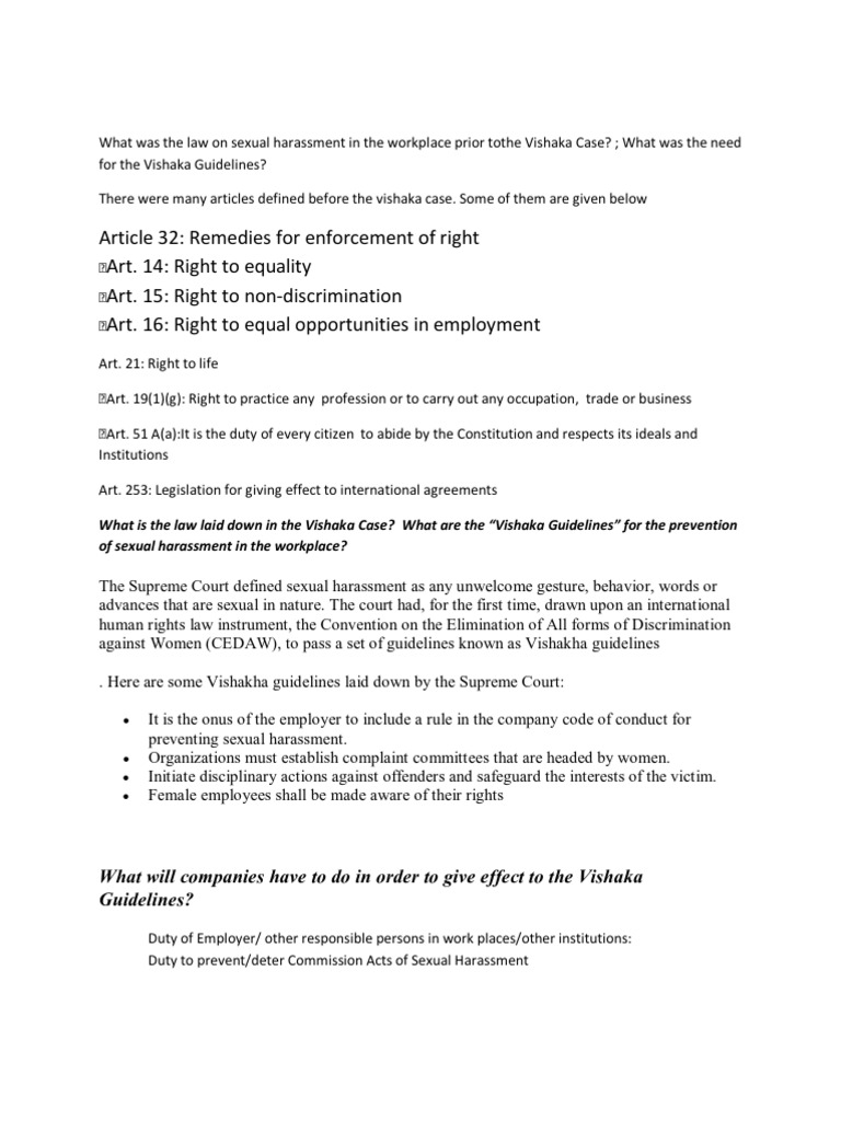 Overview of Vishaka Guidelines | PDF | Social Science
