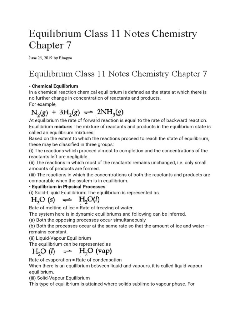 Equilibrium Class 11 Notes Chemistry Chapter 7 | PDF | Acid | Chemical ...
