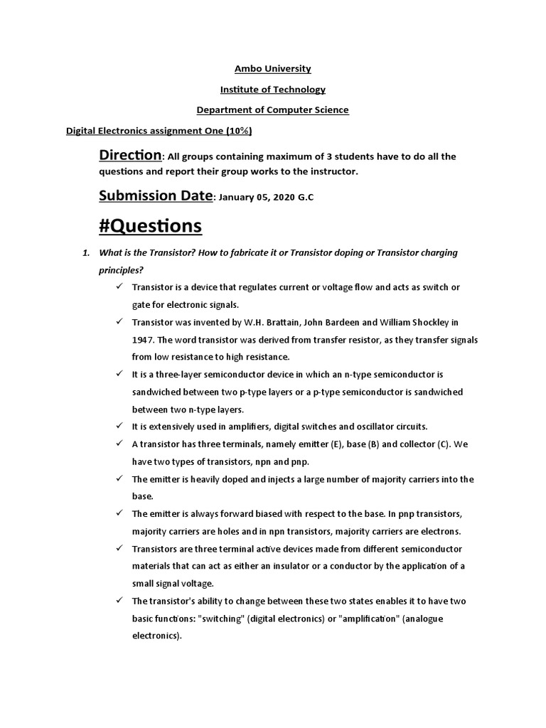 Assignment | PDF | Bipolar Junction Transistor | Transistor