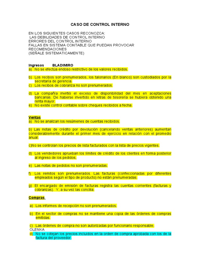 Caso Practico de Control Interno | PDF | Inventario | Salario