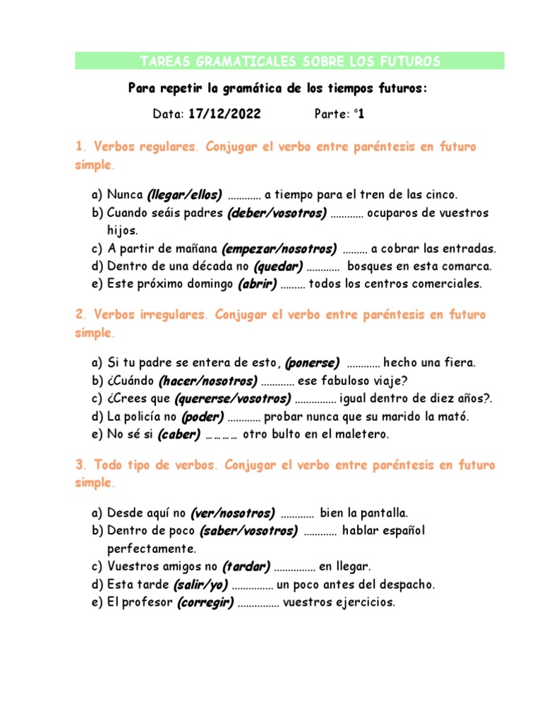 Ejercicios de Futuro Simple en Español | PDF | Verbo