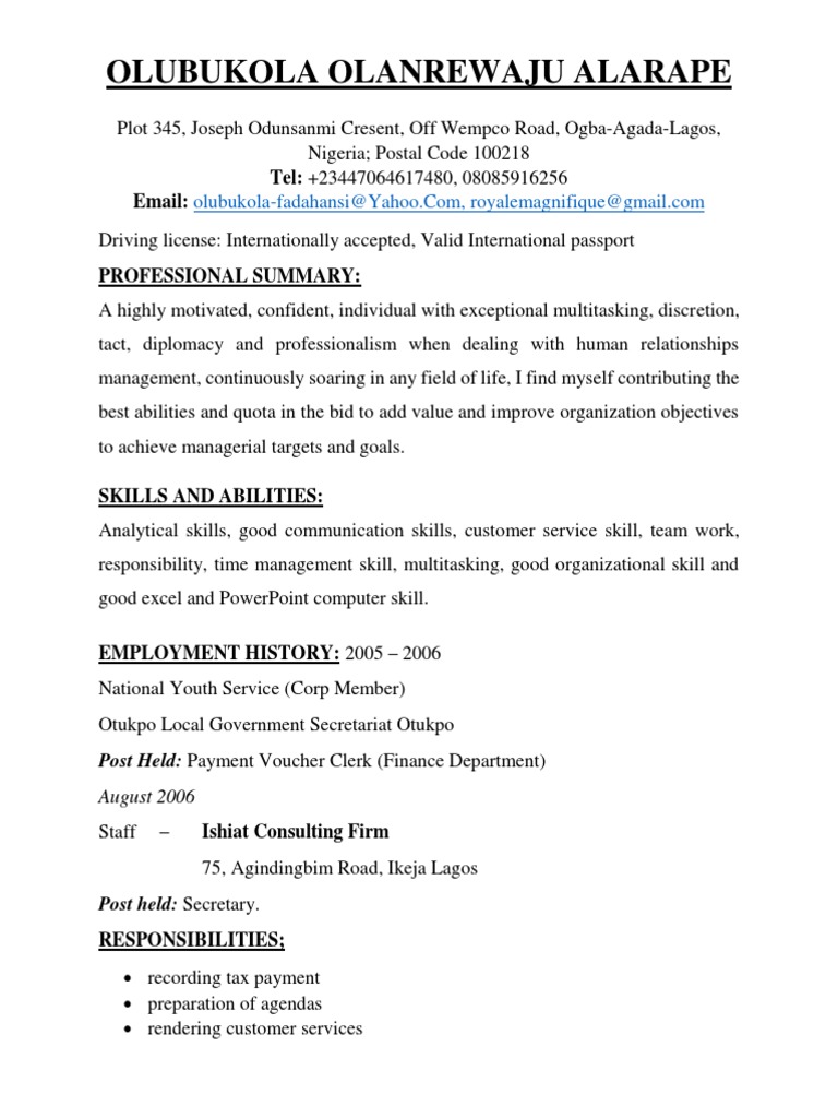 Olubukola Olanrewaju Alarape: Tel: +23447064617480, 08085916256 Email | PDF | Sales | Marketing