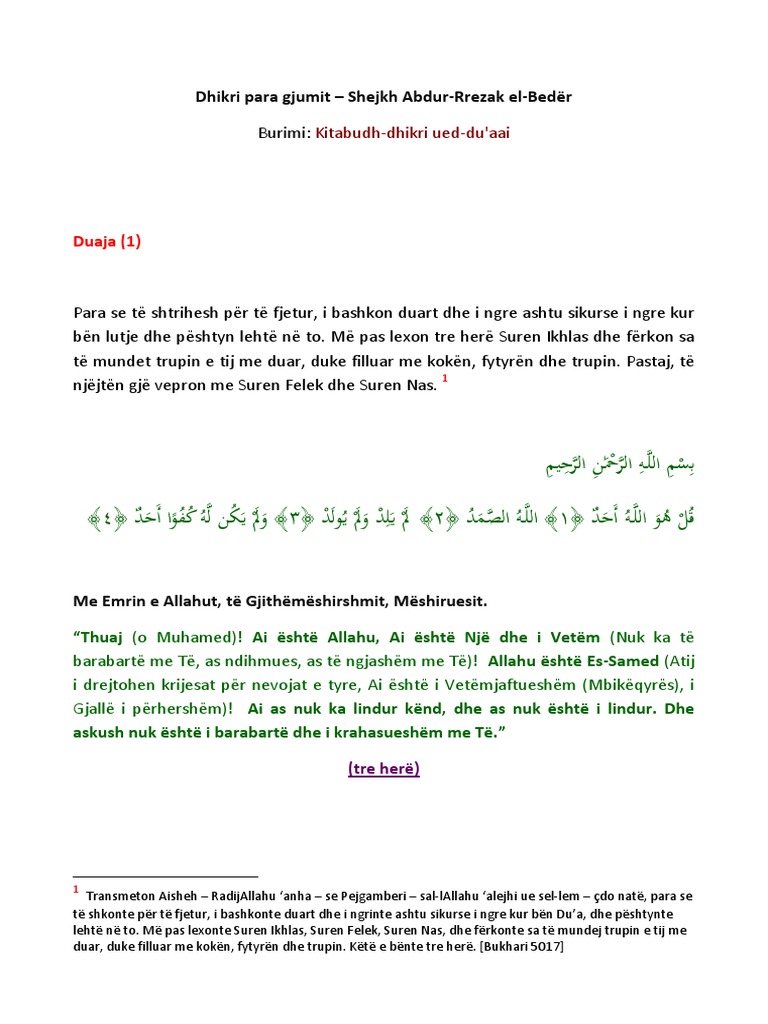 Dhikri para Gjumit Shejkh Abdur Rrazzak El Bedër 211201 015817 | PDF