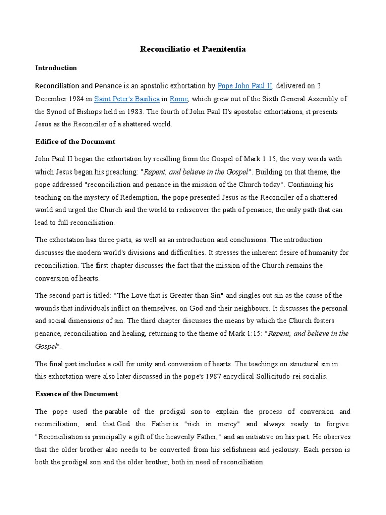 Reconciliation | PDF | Penance | Catholic Church