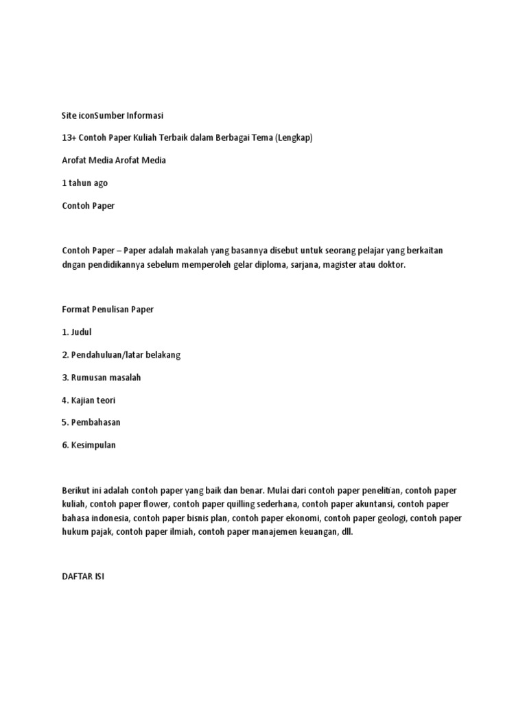 Contoh Paper Kuliah dan Ilmiah Lengkap | PDF