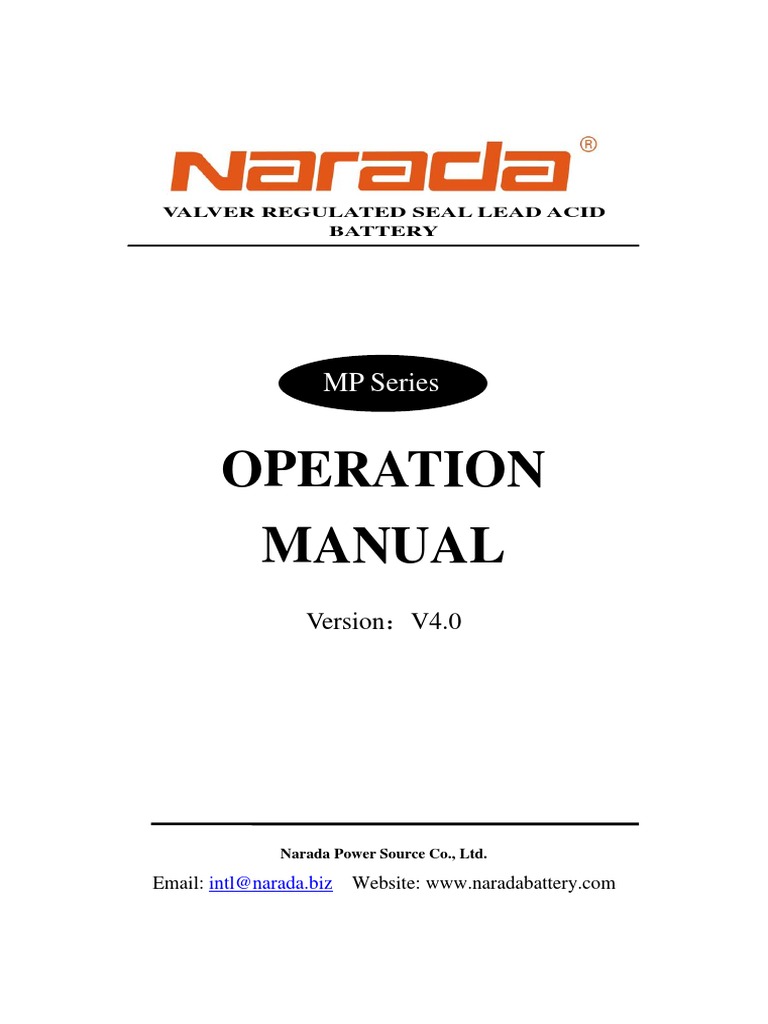 VALVER REGULATED SEAL LEAD ACID BATTERY OPERATION MANUAL | PDF ...