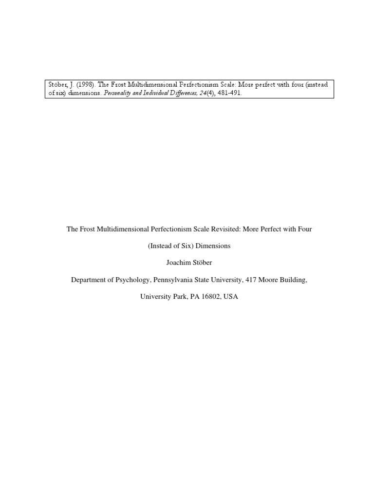 Frost Multidimensional Perfectionism Scale Revisited | PDF ...