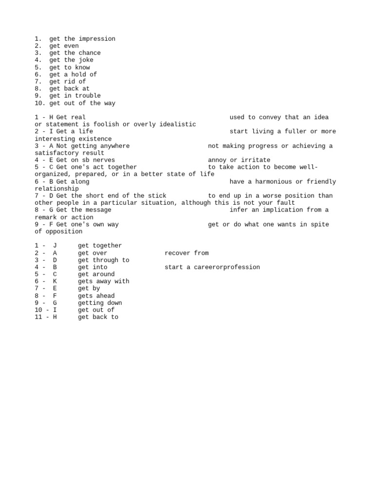 Vocabulary Bank: Phrases with "Get" | PDF