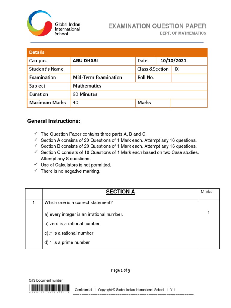 Grade 9 Midterm QP-2021-22 | PDF | Cartesian Coordinate System | Numbers Grade 9 Midterm QP-2021-22 | PDF | Cartesian Coordinate System | Numbers