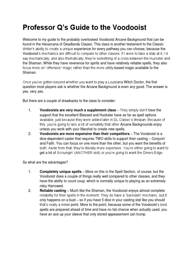 Deadlands - Professor Q - S Guide To The Voodooist | PDF
