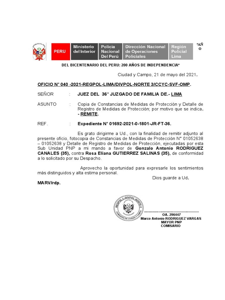 Oficio Medidas de Proteccion | PDF Oficio Medidas de Proteccion | PDF