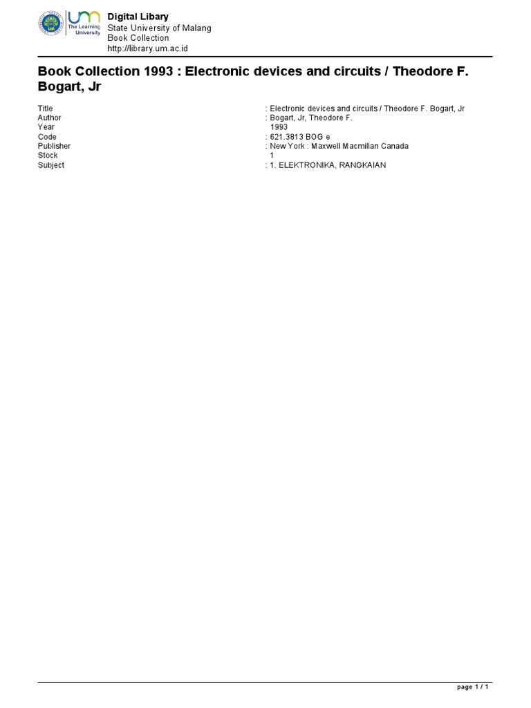 Electronic Devices and Circuits Theodore F Bogart JR Library Um | PDF