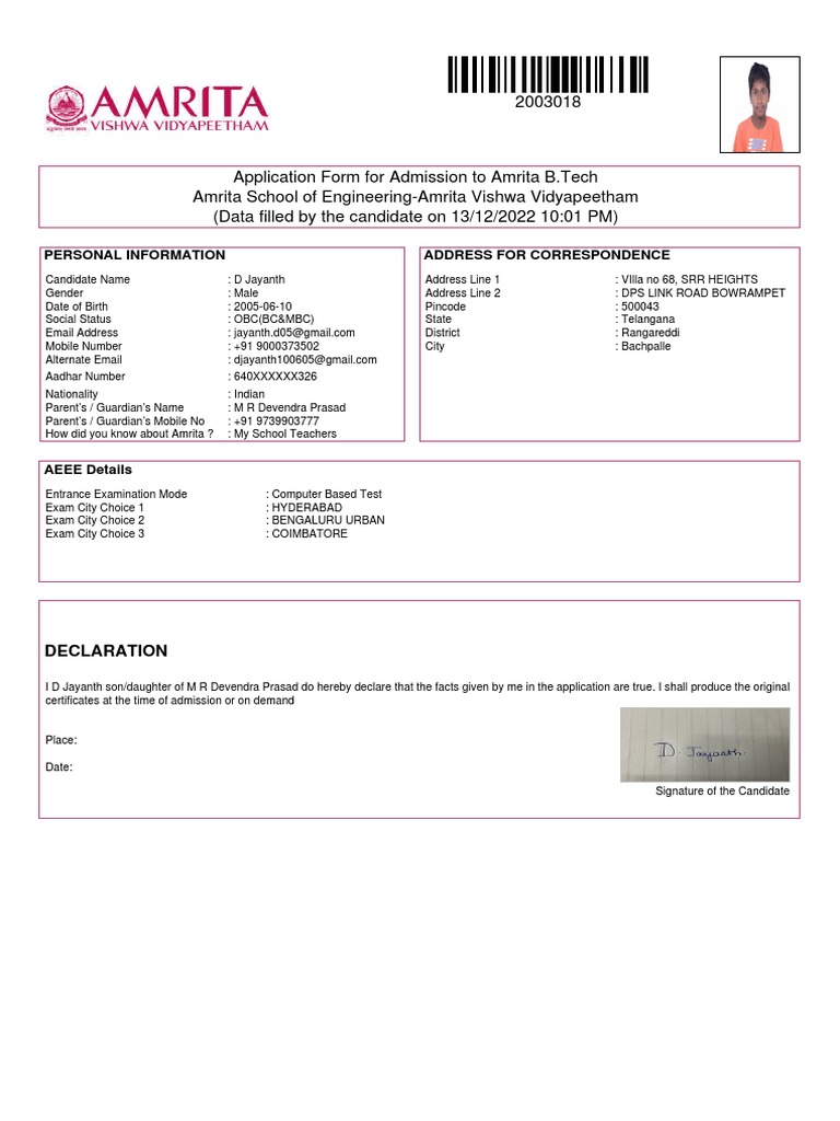 Amrita Application | PDF