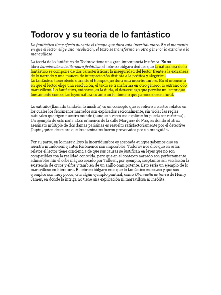 Teoría de lo fantástico según Todorov | PDF