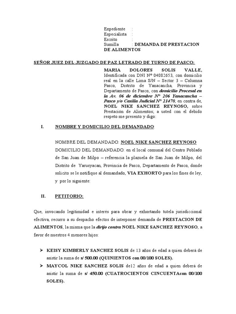 Demanda de Prestación de Alimentos 04 | PDF | Pensión alimenticia ...