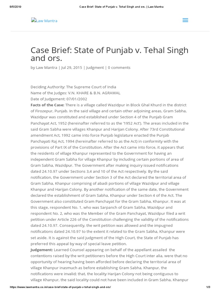 State of Punjab v. Tehal Singh and Ors | PDF | Judgment (Law) | Justice