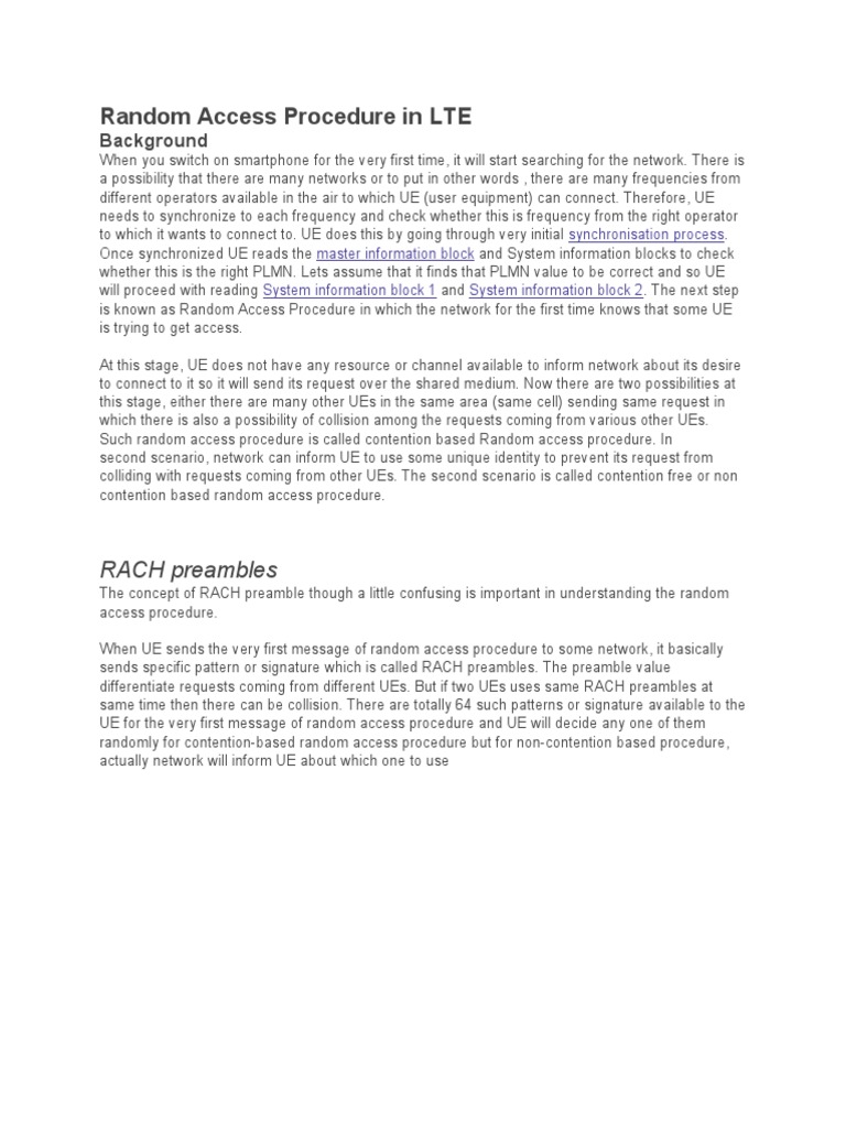 RACH - Random Access Procedure in LTE - CONTENTION FREE & CONTENTION BASED | PDF | Computing ...
