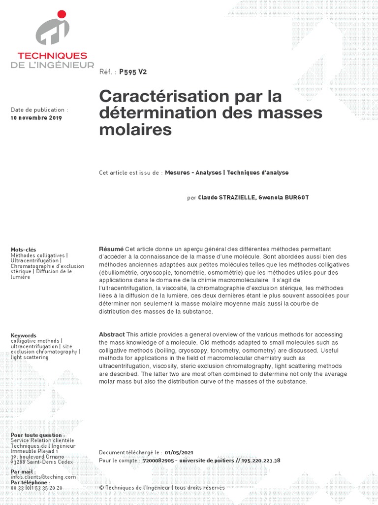 Caracterisation Des Masses Molaires | PDF | Sciences physiques | Chimie ...