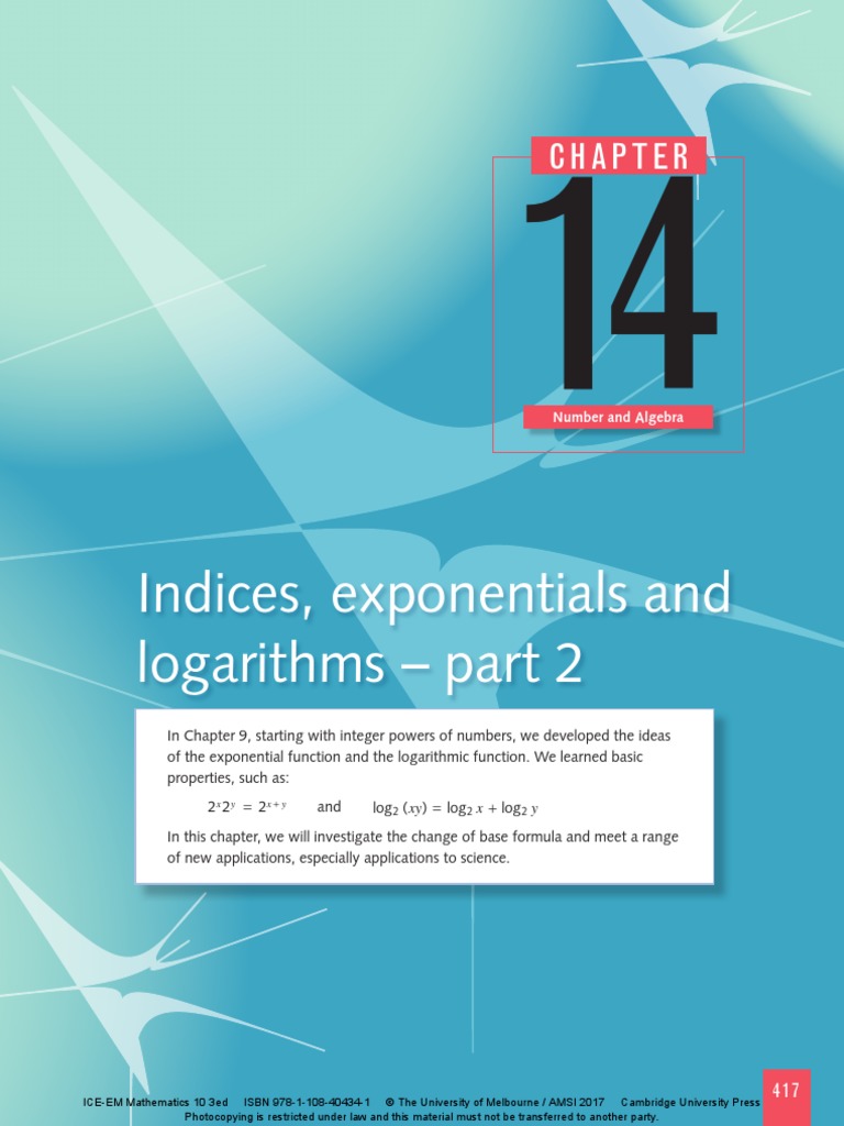 Chapter 14 Indices Exponentials and Logarithms Part 2 | Download Free ...