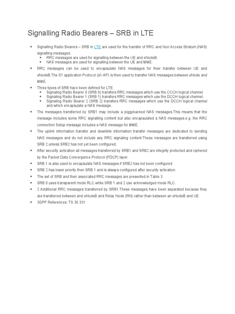 Signalling Radio Bearers - SRB in LTE | PDF | Computer Engineering ... Signalling Radio Bearers - SRB in LTE | PDF | Computer Engineering ...