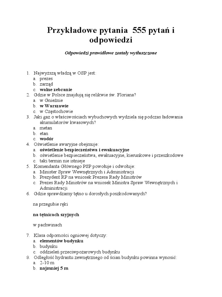 Przykladowe Pytania Konkurs Pozarniczy | PDF