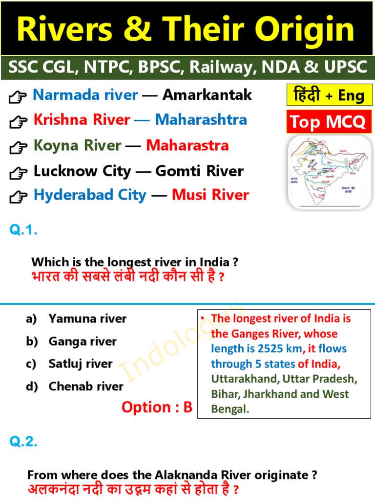 Rivers and Their Origin (Top MCQ) | PDF | Fluvial Landforms | Bodies Of ...