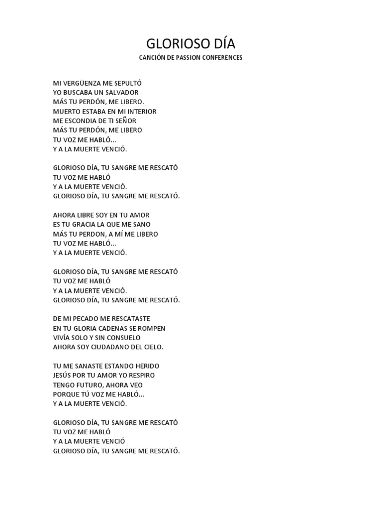 Letra de "Glorioso Día" en Español | PDF
