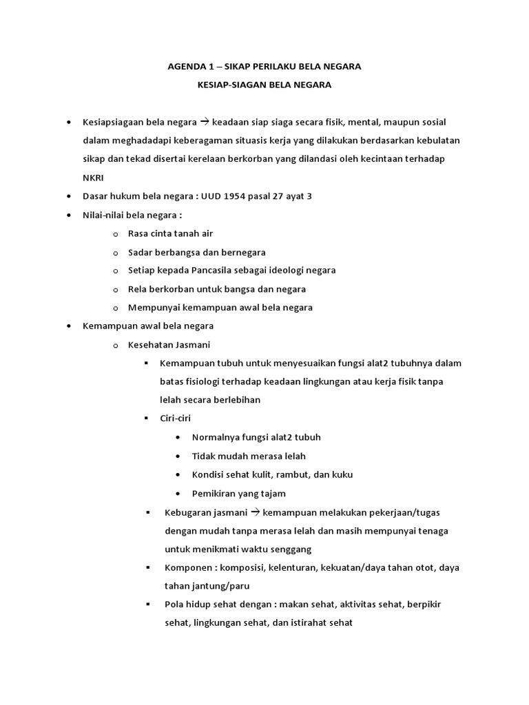 AGENDA 1 - Kesiapsiagaan Bela Negara | PDF