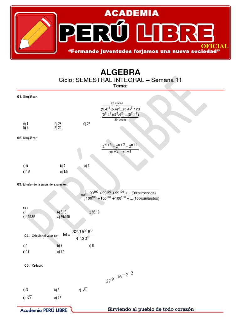 Peru Libre - Algebra | PDF | Matemáticas | Álgebra