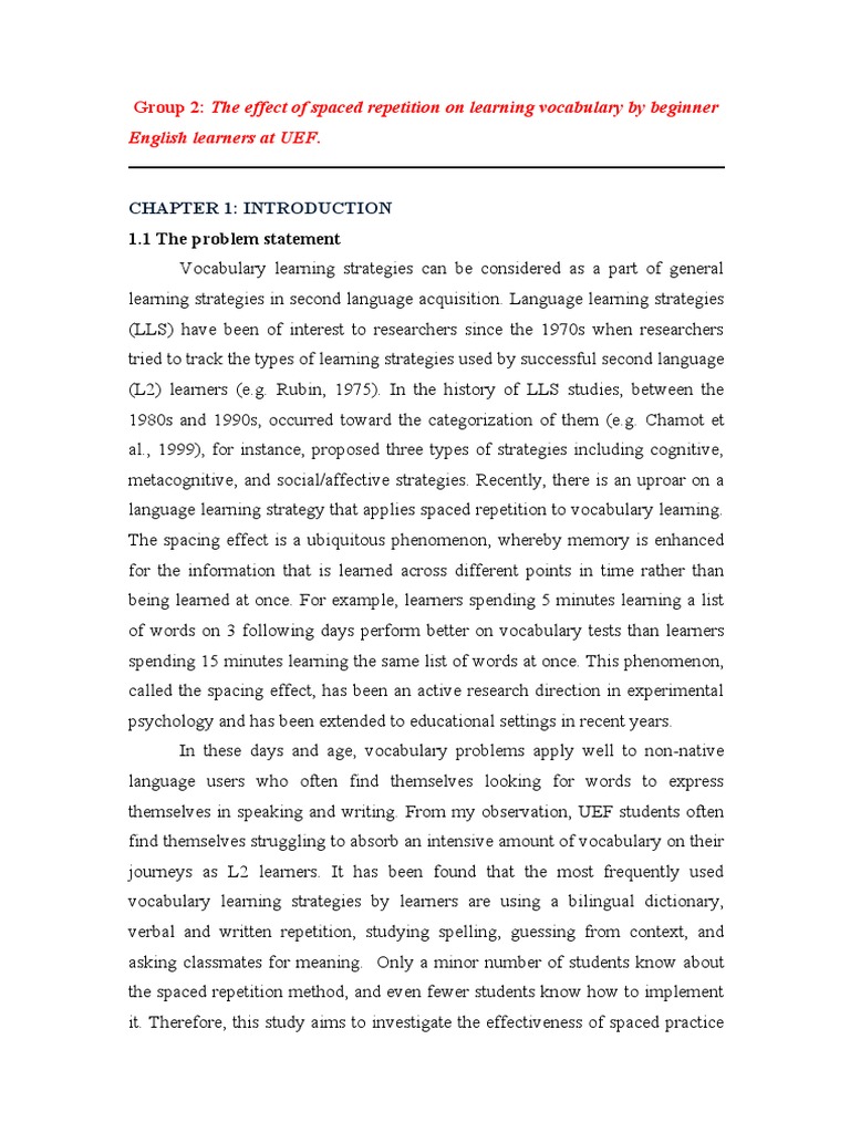 Effectiveness of spaced repetition for beginner English learners | PDF ...