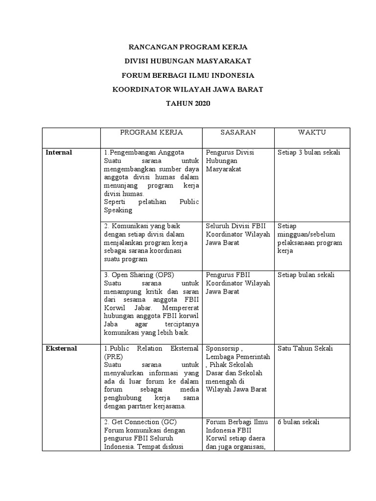 RANCANGAN PROGRAM KERJA Public Relation | PDF